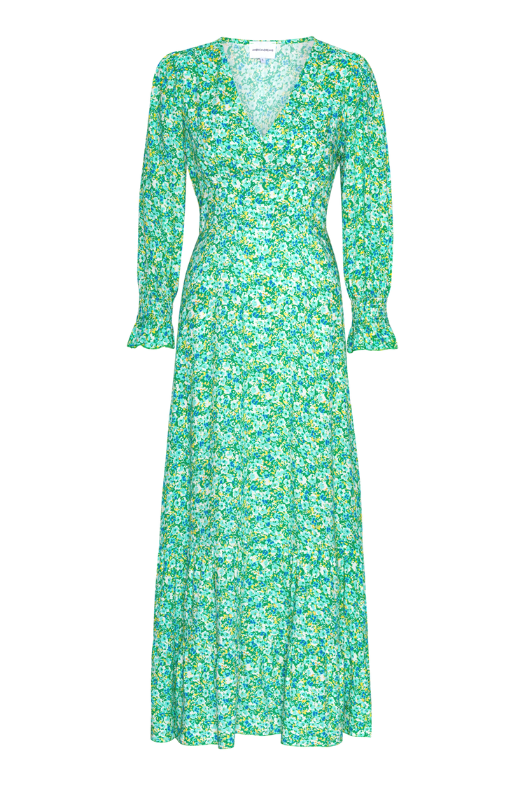 Koko Dress Long Closed Back Emerald Green Summer Flower | Americandreams