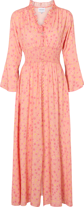 Sally Long Dress Peach W/ Multiflower | Americandreams